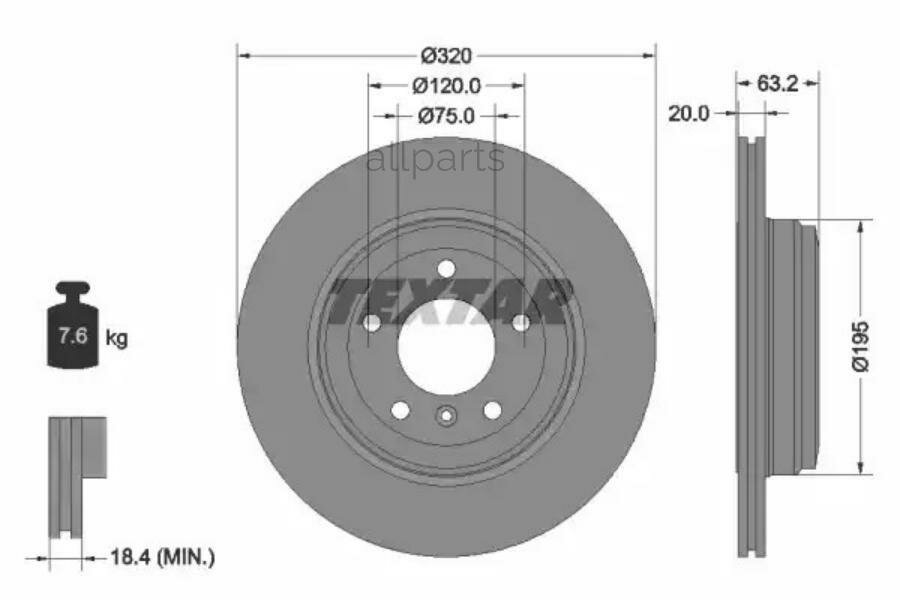 TEXTAR 92122703 Диск тормозной задний с покрытием PRO BMW/BMW (BRILLIANCE)/ HAFEI TEXTAR 92122703