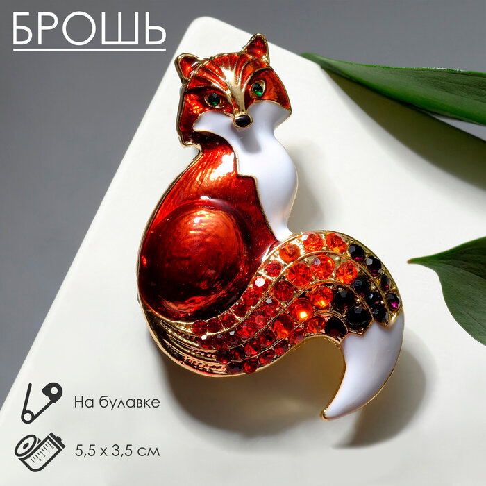 Брошь, стекло, эмаль, стразы