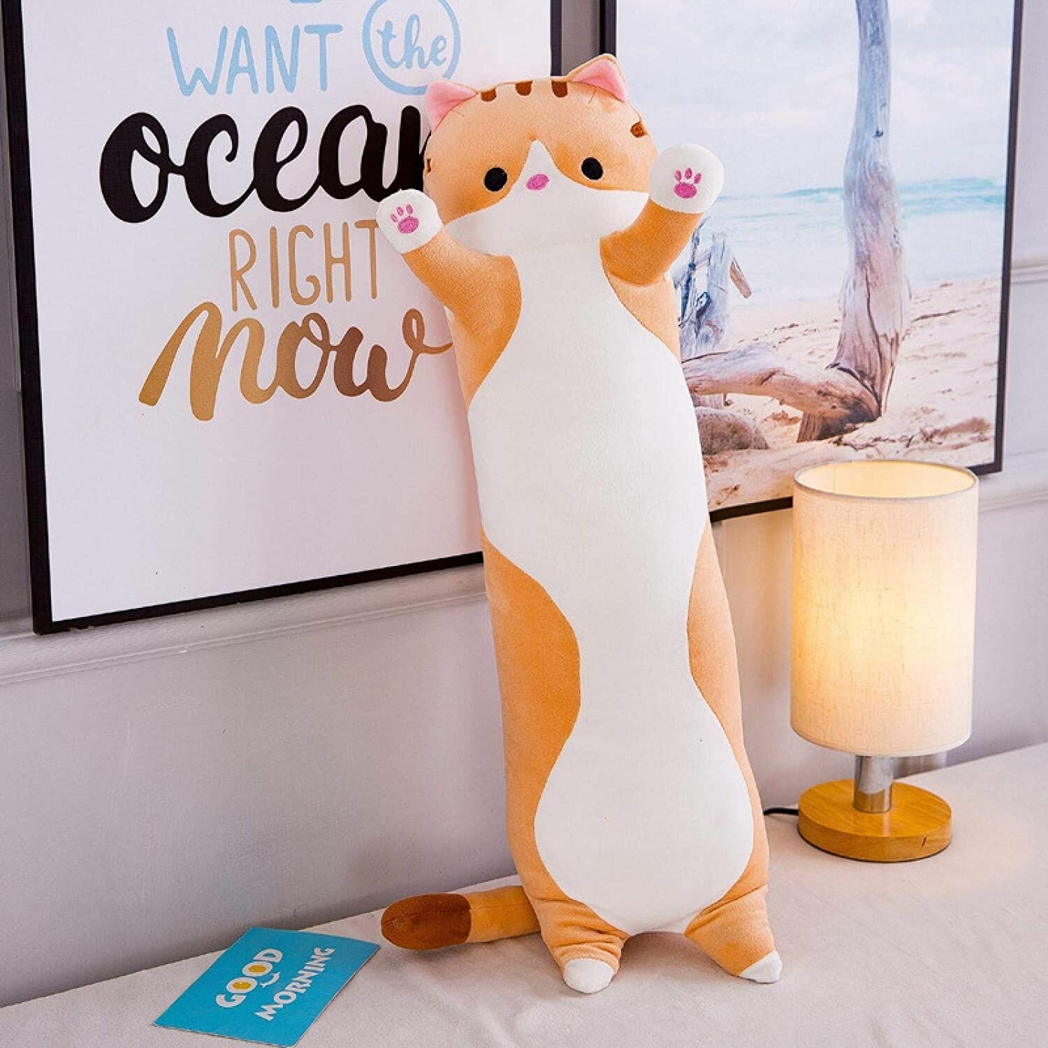 Мягкая игрушка КОТ батон / Подушка-обнимашка длинный кот / Рыжий, 50 см.