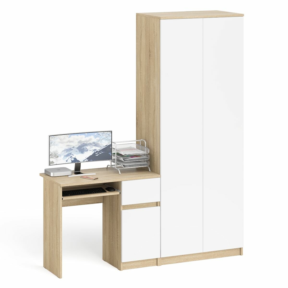 Шкаф 2-х дверный СВК Мори МК800 и компьютерный стол дверь и ящик справа цвет дуб сонома/белый, 170,4х50,4х209,6 см.