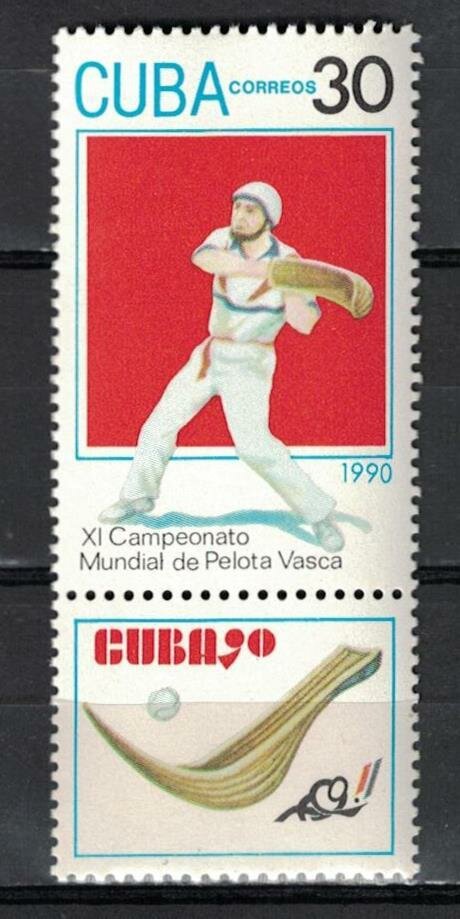 Почтовые марки Куба 1990г. "11-й чемпионат мира по пелоте" Спорт, Бейсбол MNH