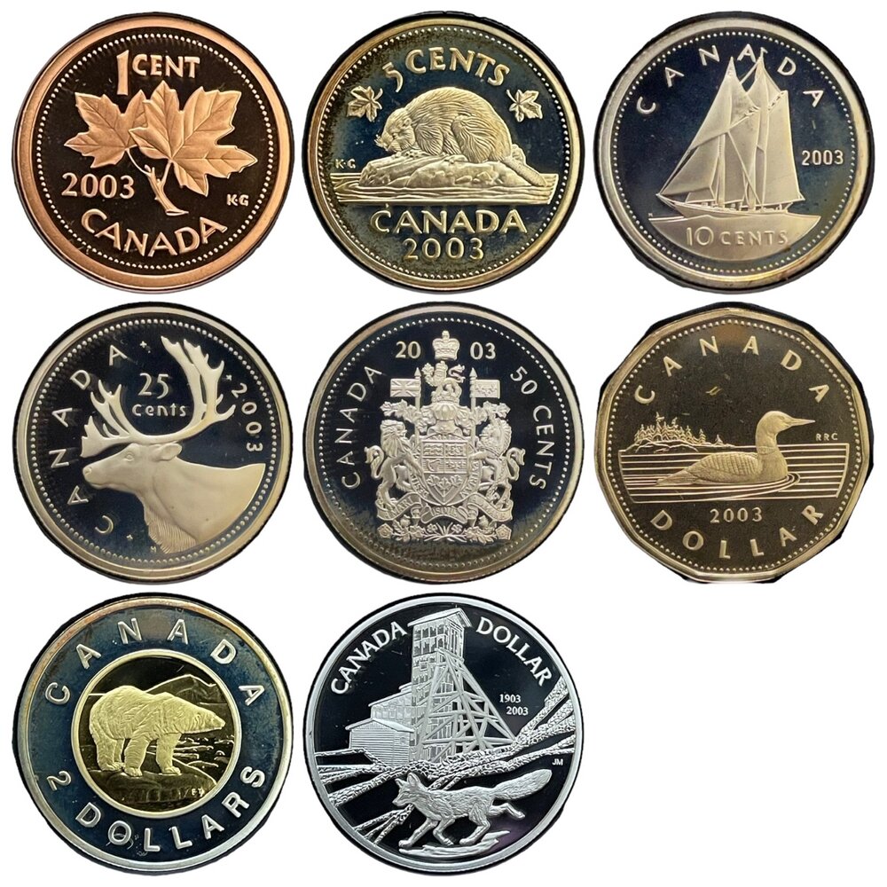 Канада, набор монет 1, 5, 10, 25, 50 центов, 1, 2, доллара "Proof Set of Canadian Coinage" 2003 г.