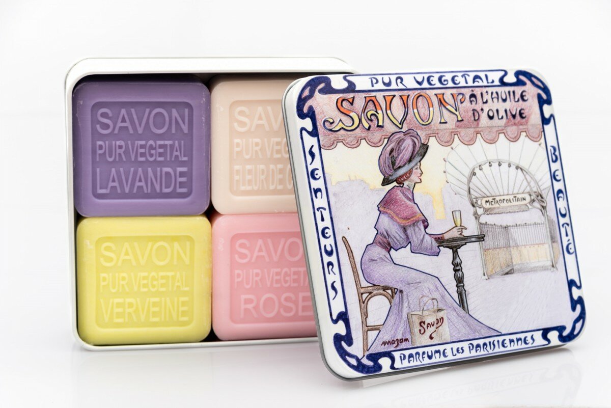 Набор твердого парфюмированного мыла, 4 штуки в металлической коробке Метро 400 гр. (La Savonnerie de Nyons, Франция)