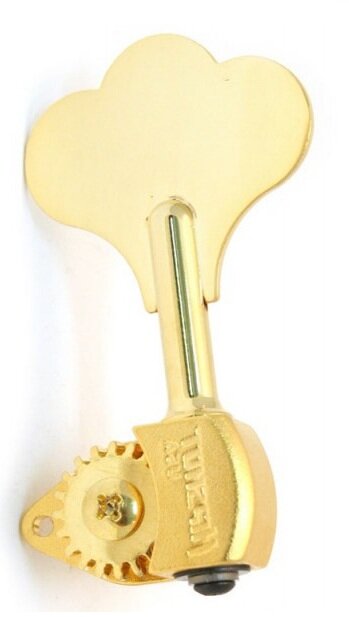 Колки 4 в линию для бас-гитары HIPSHOT Ultralite HB6 Y 3/8" 20670GT, Clover бутон, (14 мм), реверсные, золото