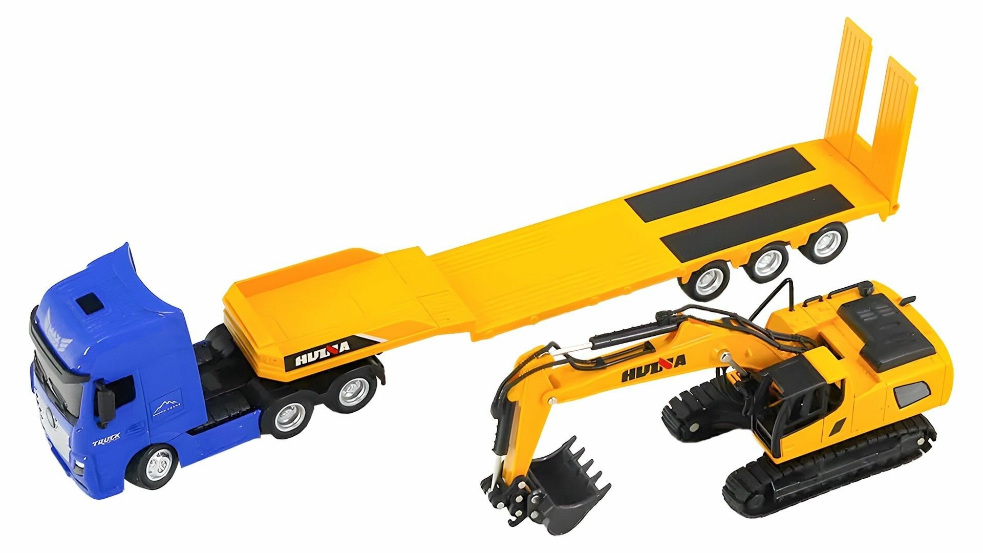 Набор металлических моделей HUI NA TOYS Экскаватор и Грузовик масштаб 1:50 - HN1729 yellow