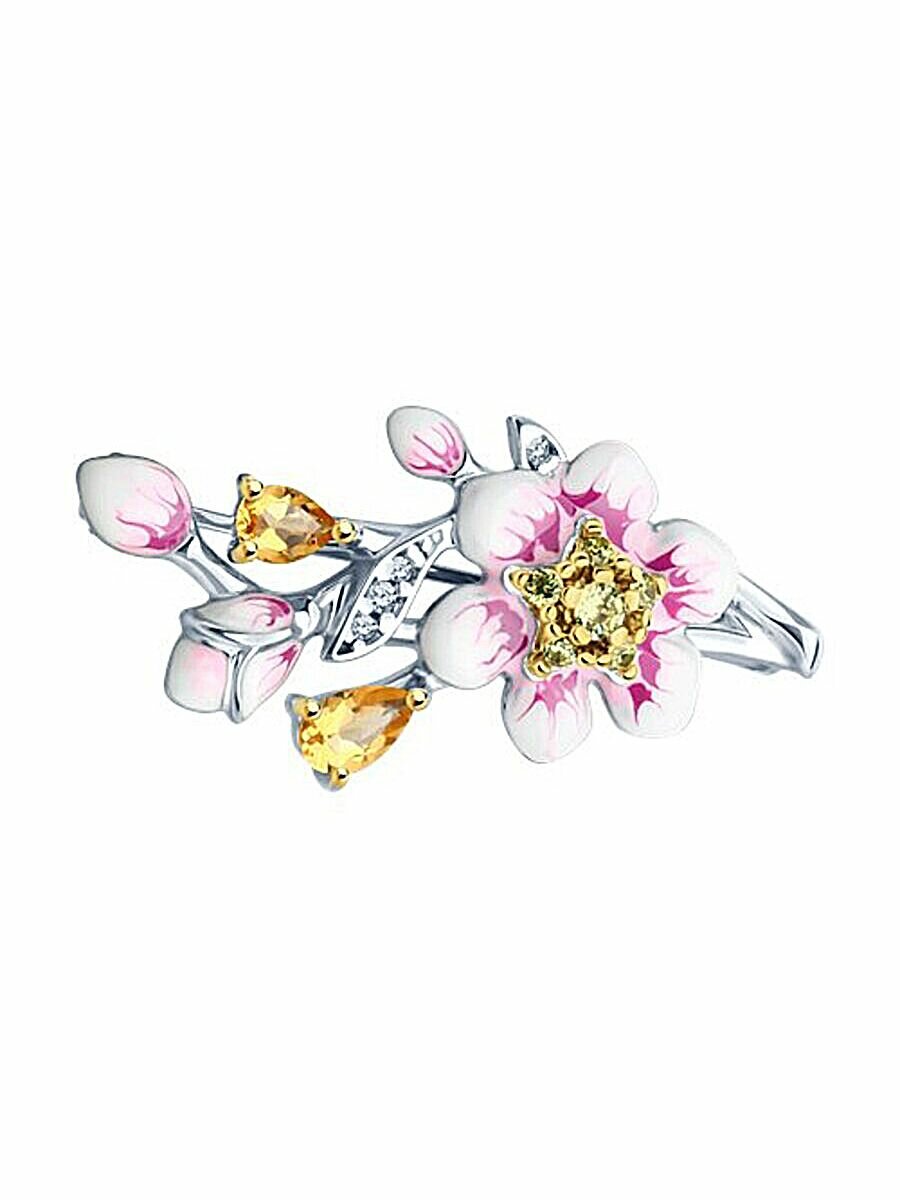 Брошь, серебро, 925 проба, родирование, фианит