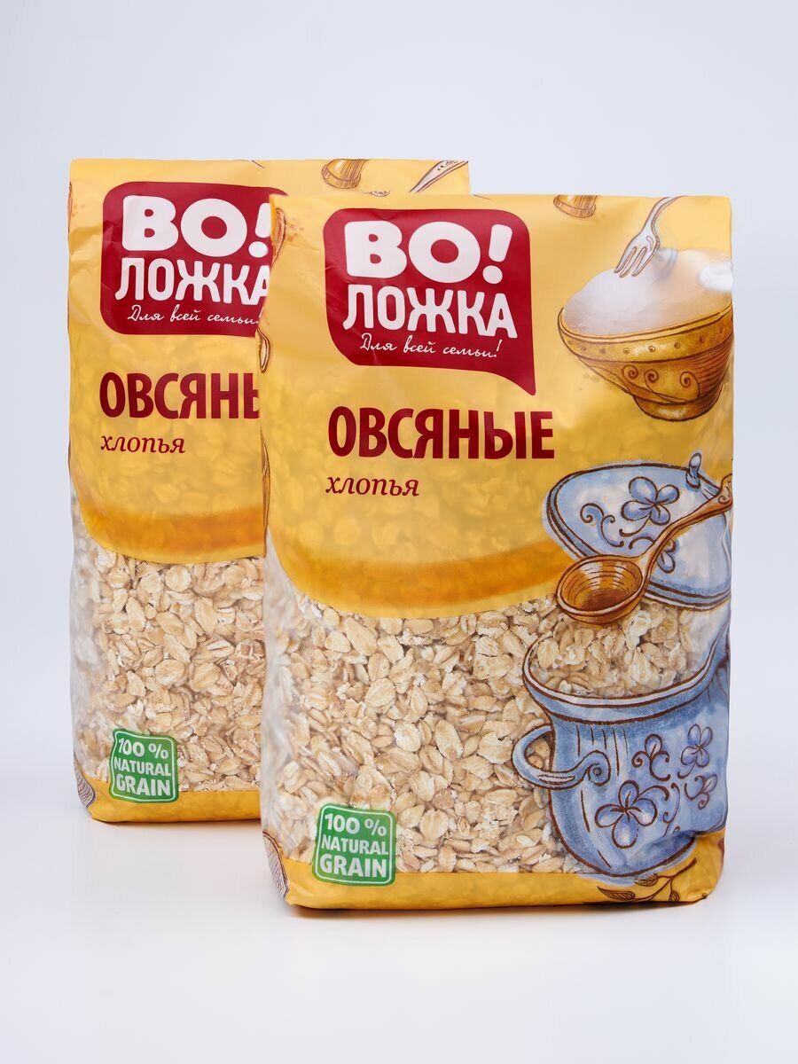 Хлопья овсяные 2шт по 450г Воложка (мягкая упаковка + картонная коробка)