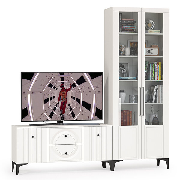 Валенсия Гостиная № 057, цвет ЛДСП белый шагрень/МДФ белый шагрень