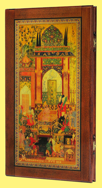 Нарды, шашки Падишах (тёмная рамка, прямые, средние, с домом для фишек)