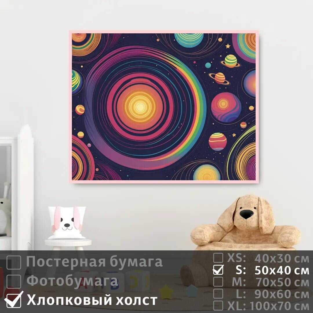 Постер на холсте Космическая Абстракция Красочных Планет 50х40 см ПолиЦентр