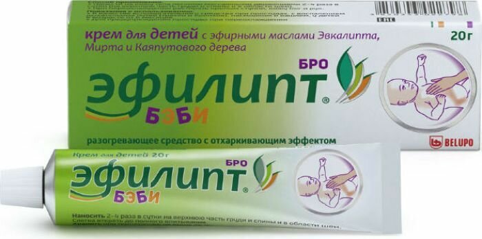 Крем Эфилипт "Бро Бэби", для детей, разогревающий, с отхаркивающим эффектом, 20г