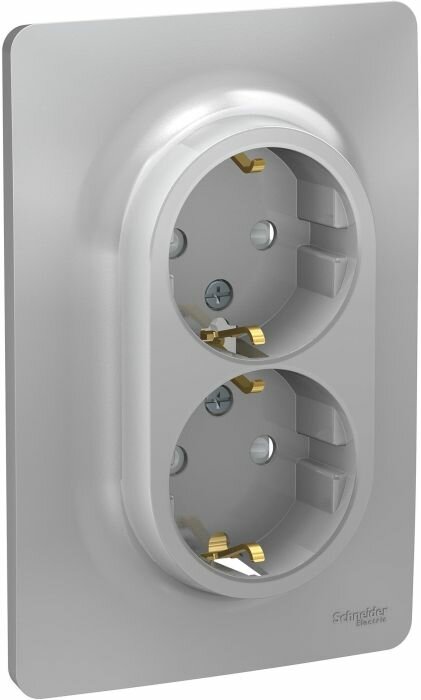 Розетка двойная со шторками с заземлением винтовой зажим алюминий UNICA NEW, NU206730