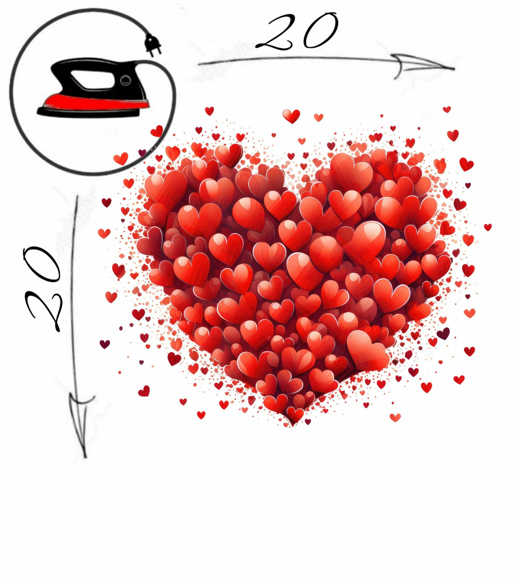 Термотрансфер "Сердце", наклейка на одежду, 20х20