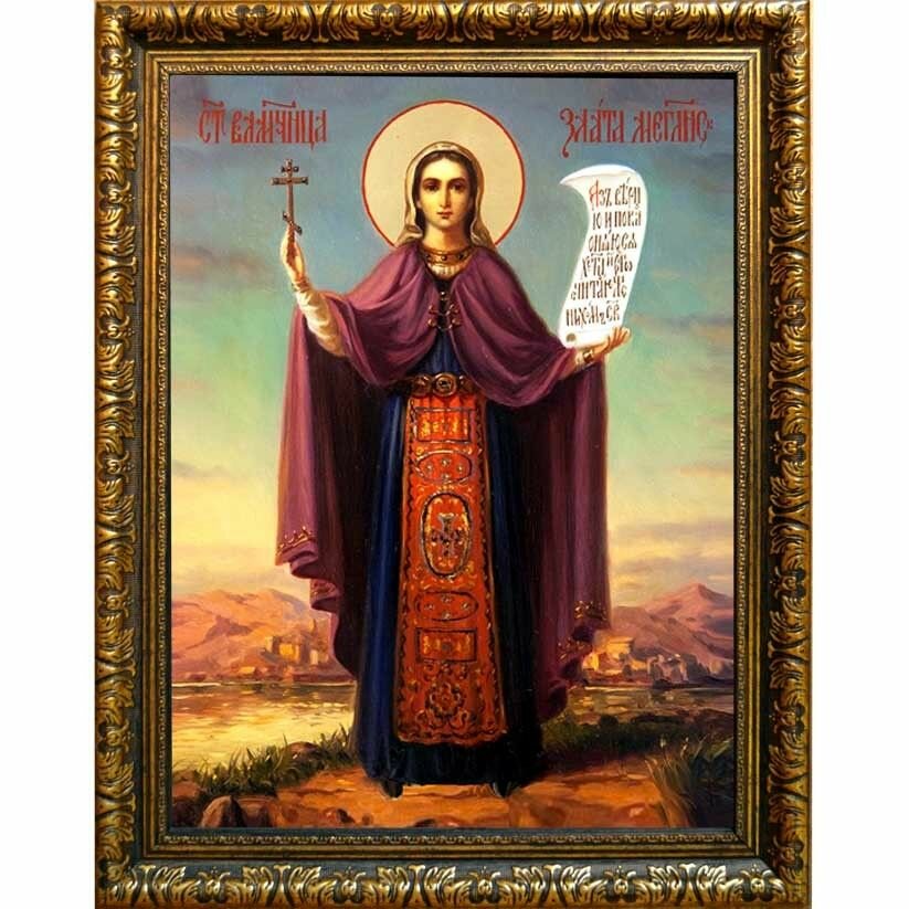 Злата (Хриса) Могленская великомученица. Ростовая икона на холсте. (21 х 30 см / В раме)
