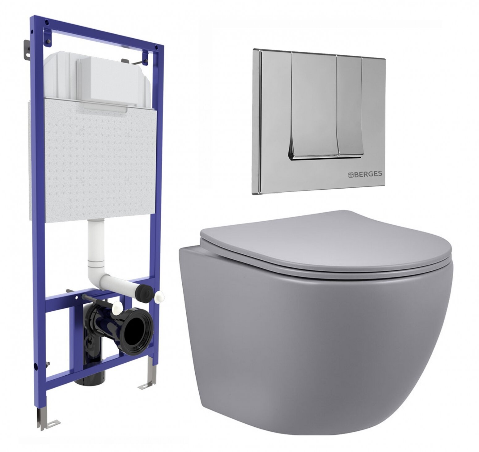 Комплект 3 в 1 инсталляция Berges Wasserhaus Novum 040243 + Унитаз подвесной Vincea Globo VT1-14SMG + кнопка хром
