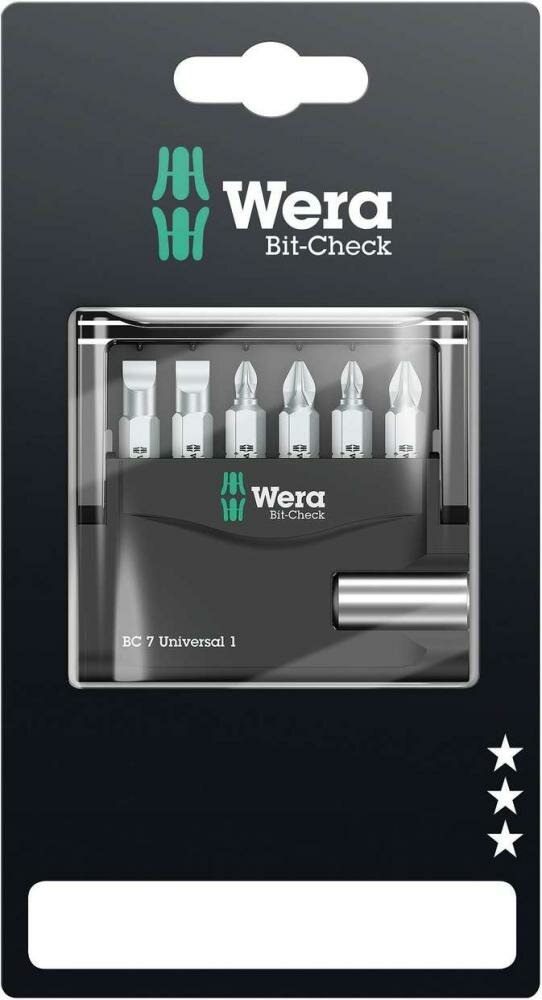Bit-Check 7 Universal 1 SB набор бит с битодержателем, 7 пр, 1/4" C6.3 WERA WE-073406