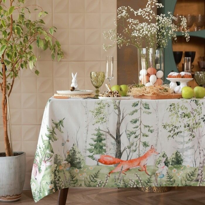 Столовое белье Этель "Лесная сказка", скатерть 148х218+-2 см, вгмо, 12 салфеток 40х40 см (10157518)