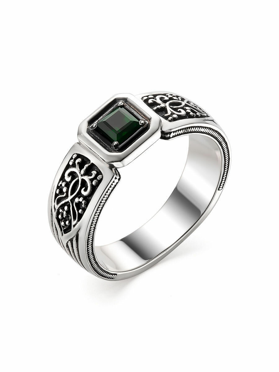 Перстень, серебро, 925 проба, чернение, изумруд