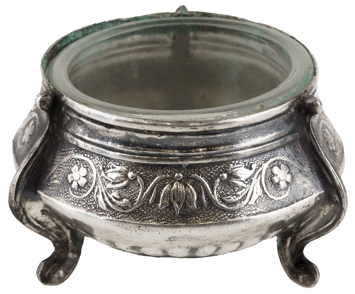 Солонка, мельхиор, стекло, Мстерская художественная фабрика "Ювелир", СССР, 1970-е гг.