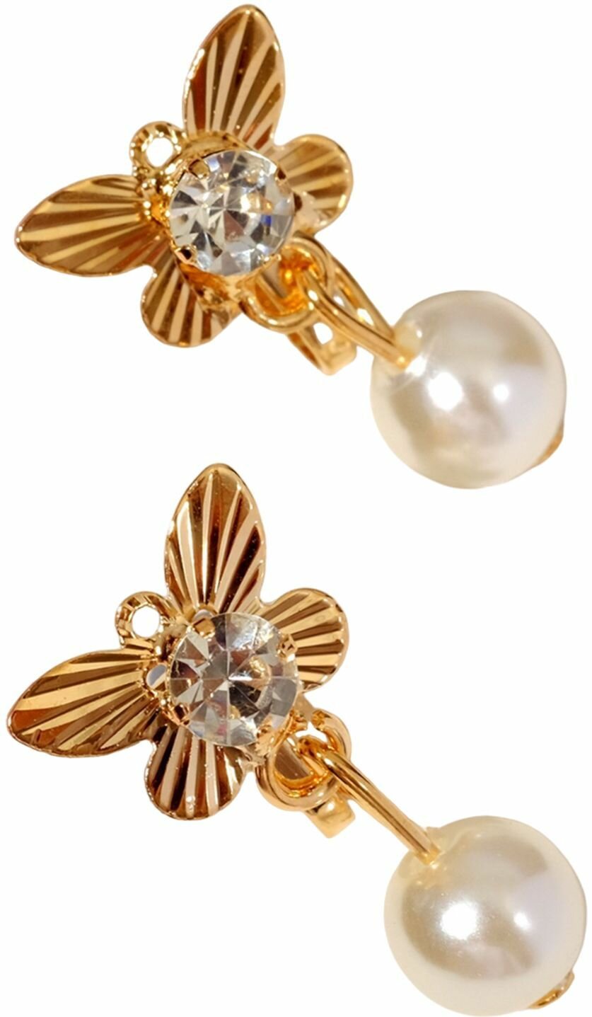 Детские серьги "Выбражулька Принцесска Бабочки с бусиной", бижутерия, сережки-клипсы, украшения для девочек, набор аксессуаров, цвет микс. Товар уцененный