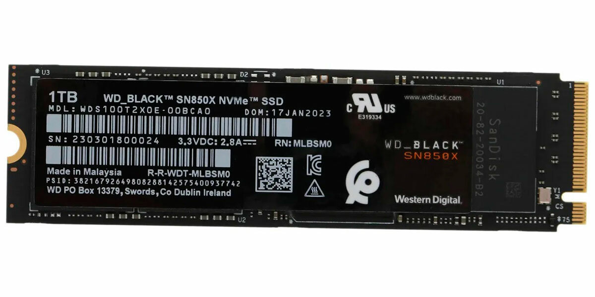 SSD накопитель Western Digital M.2 Black SN850 1000 Гб PCIe 4.0 3D TLC (WDS100T2X0E)