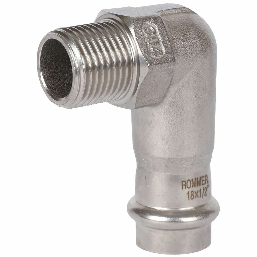 Угольник с НР нерж. сталь 18 х 1/2" ROMMER