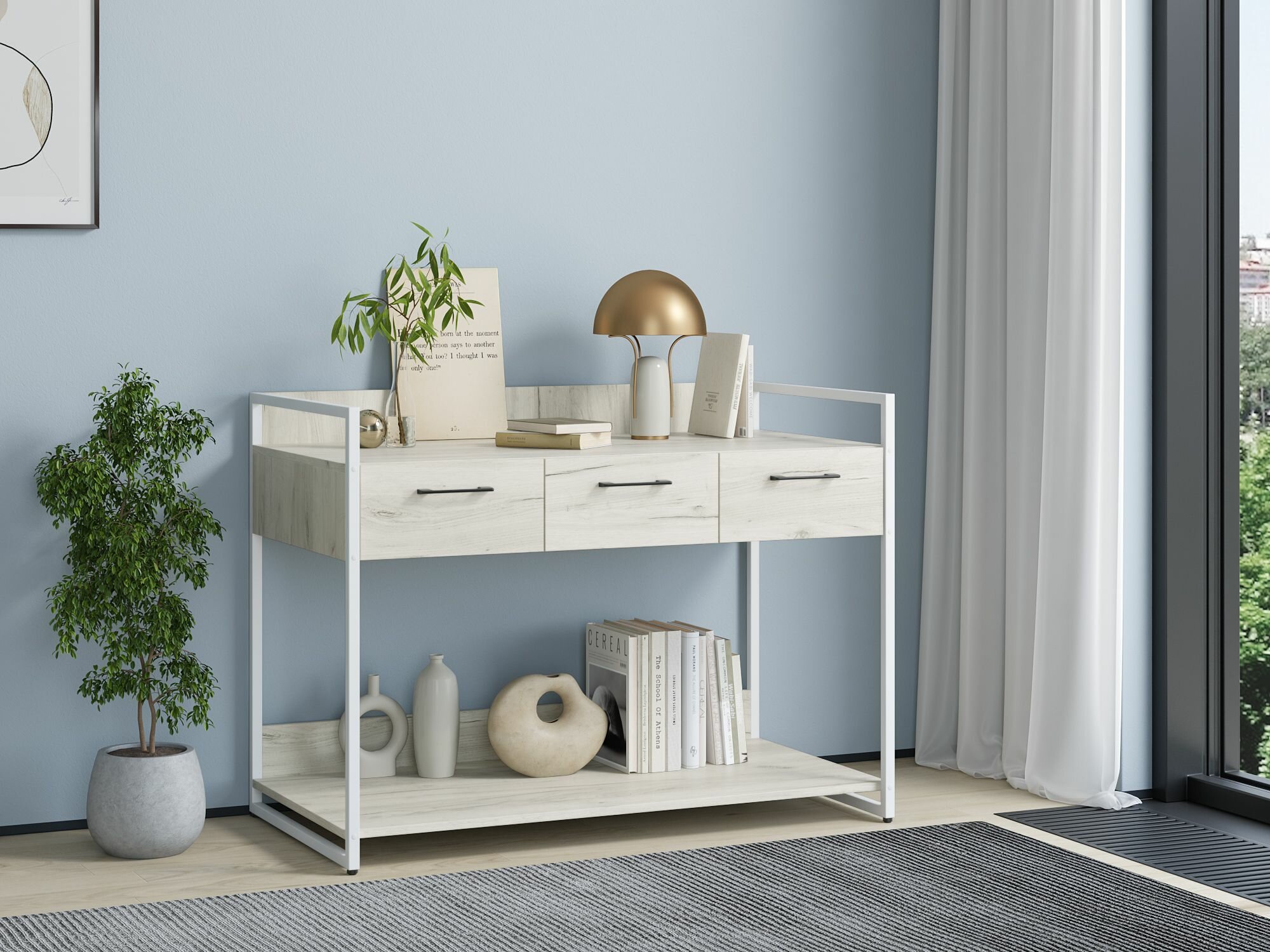 Консоль Urban Лофт 02 с ящиками Белый/Дуб крафт белый