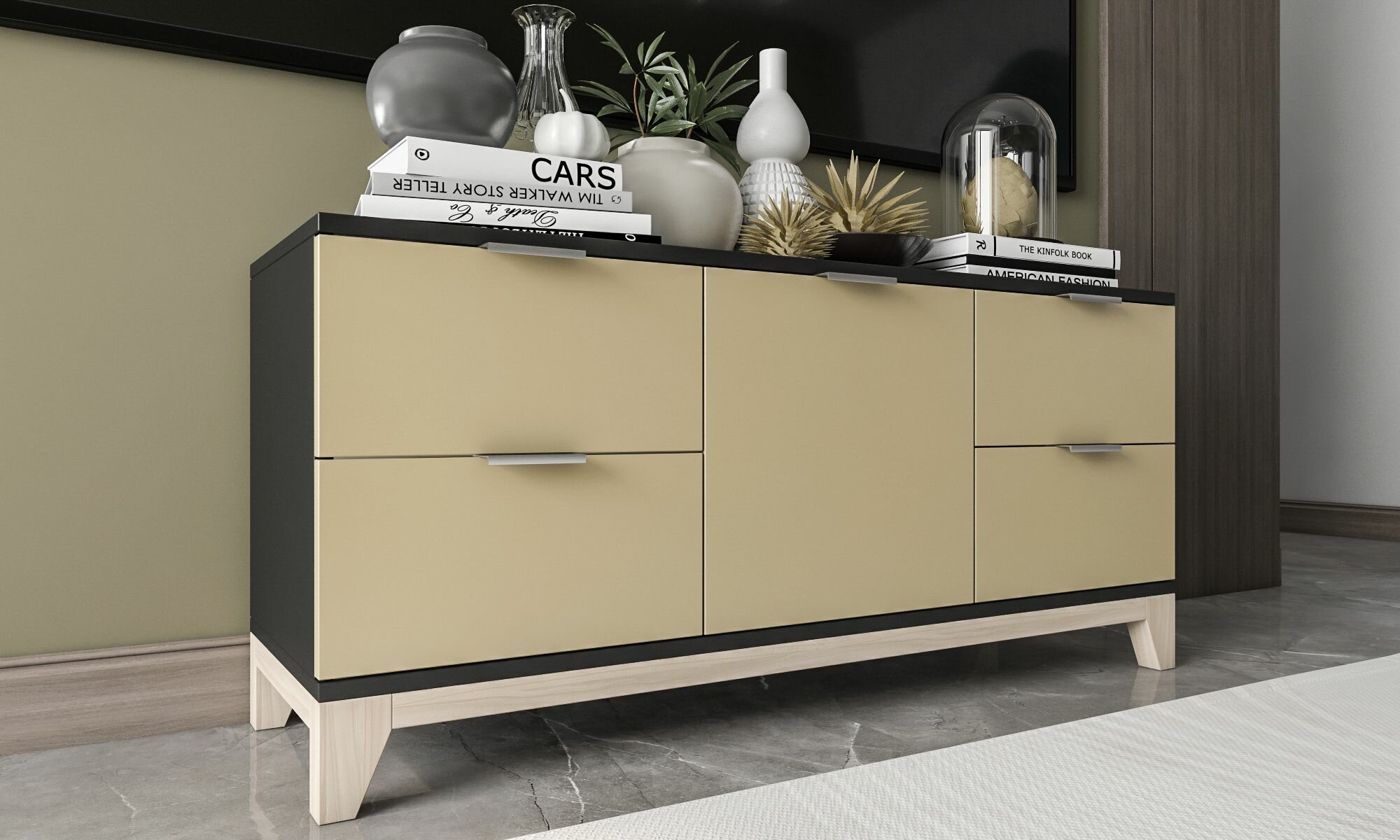 Комод с выдвижными ящиками "Хельга 27" МДФ Черный / Мокко