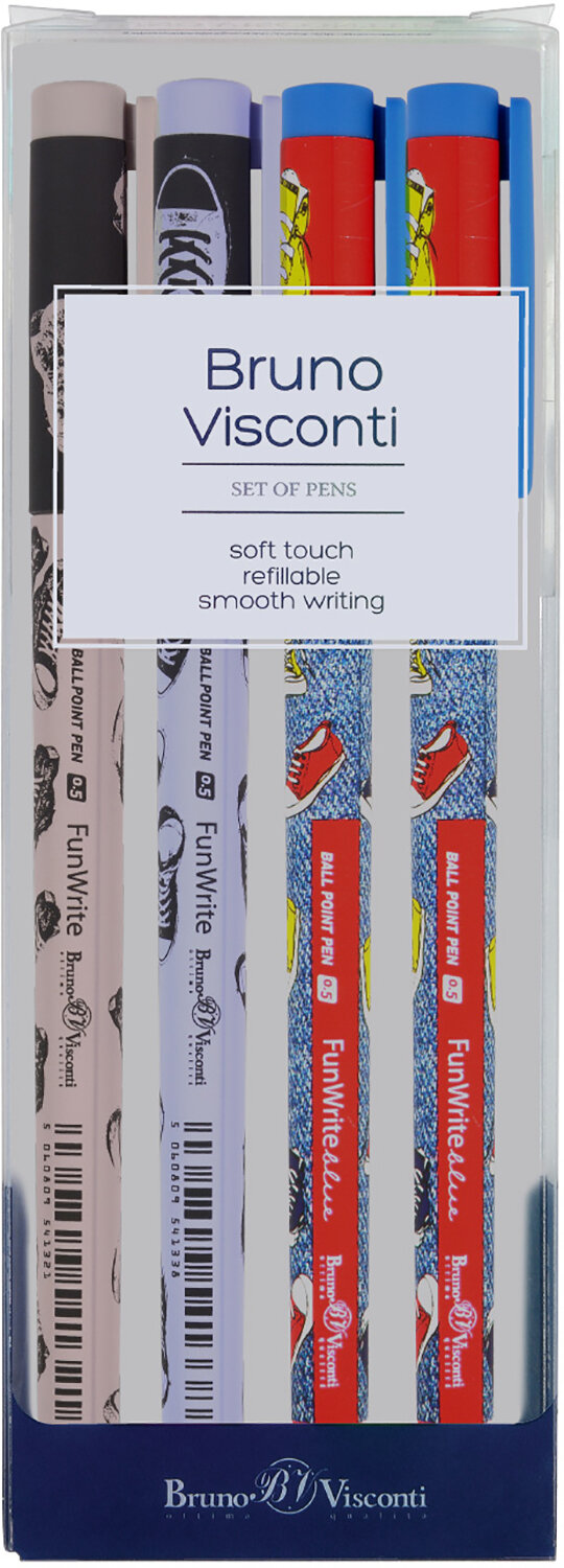 Набор из 4 шариковых ручек FunWrite. Кеды, 0.5 мм, синие