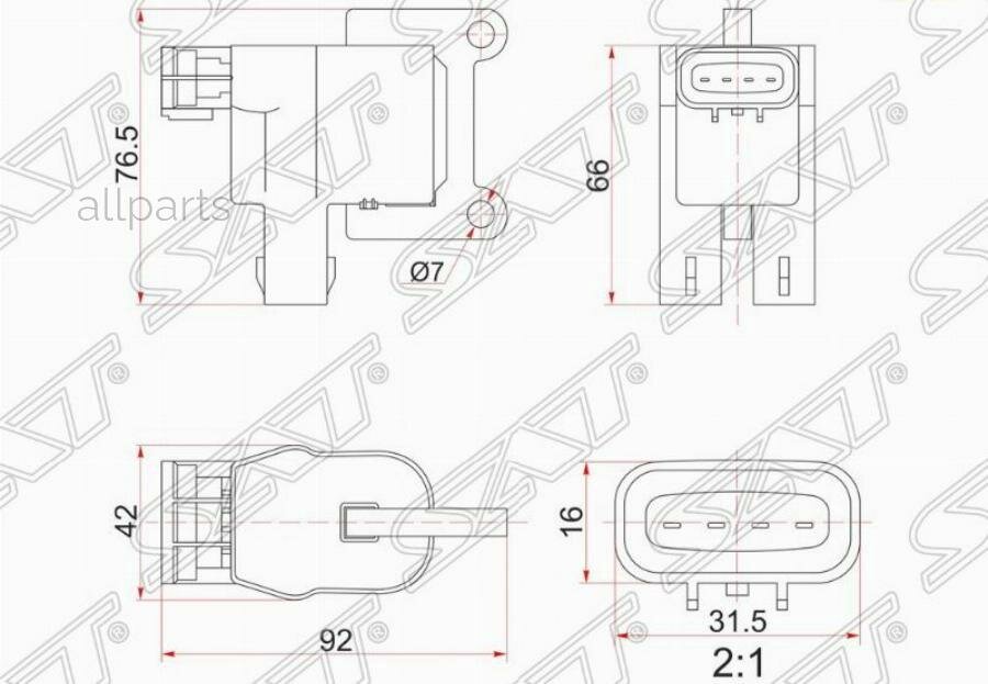 SAT ST-90919-02217 Катушка зажигания TOYOTA 3S/5S-FE (№1) 96- ST19#/ST21#/ST20#/SV4#/SV55/SXV2#/SXM1#/SXN1#/SXU1#/SXA1#