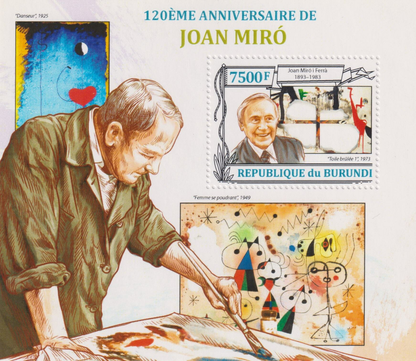 Почтовые марки Бурунди 2013г. "120 лет со дня рождения Жоана Миро" Художники, Картины MNH