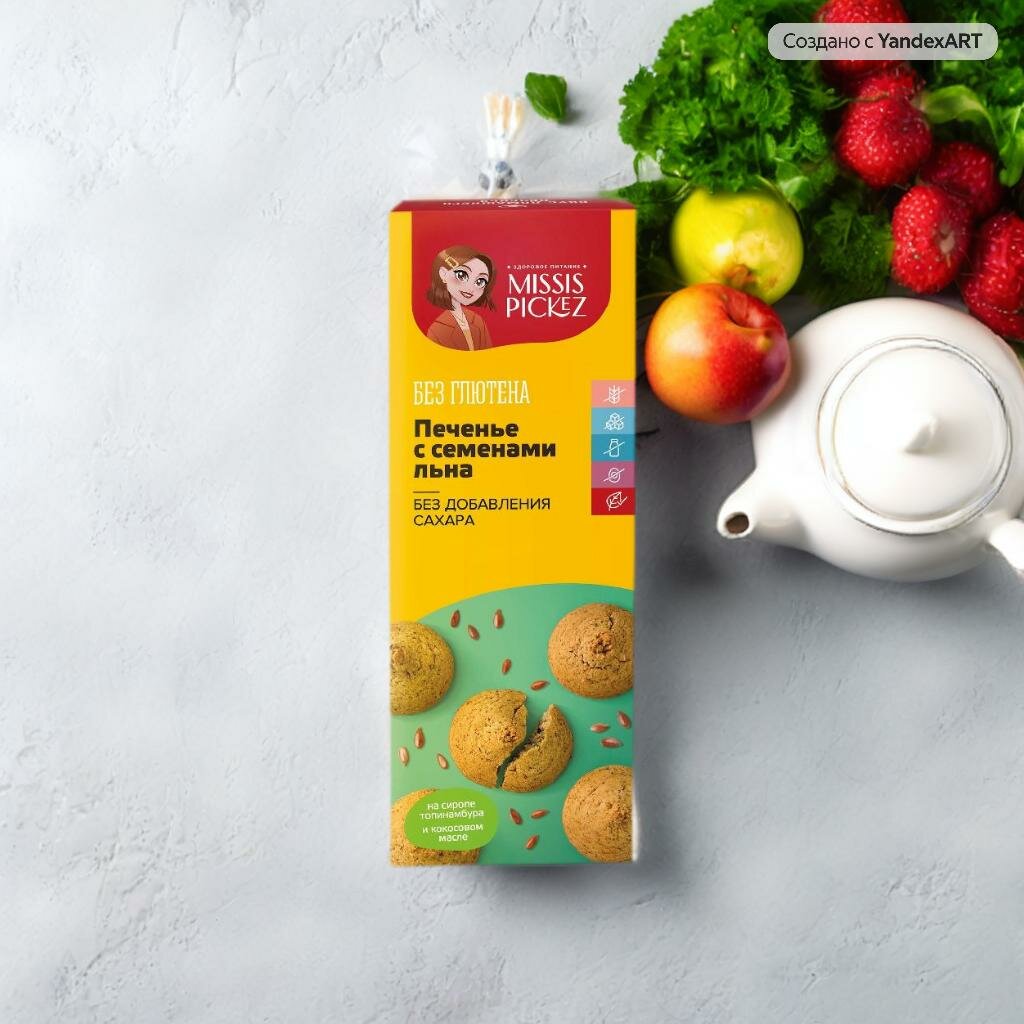 NEW! Печенье С Семенами Льна, без сахара И без глютена, "Missis Pickez", 100г