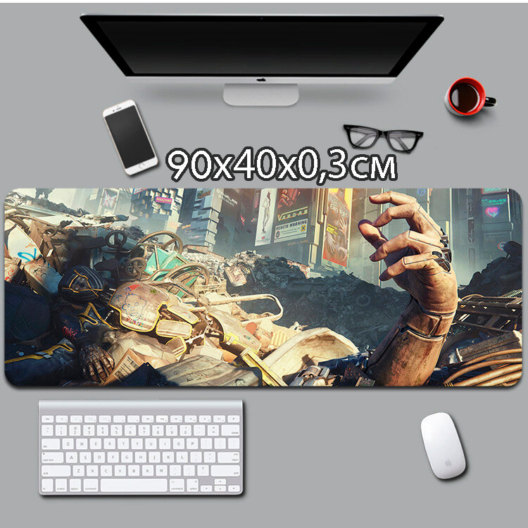 Коврик для мыши в стиле Киберпанк, №054 90x40x0.3см