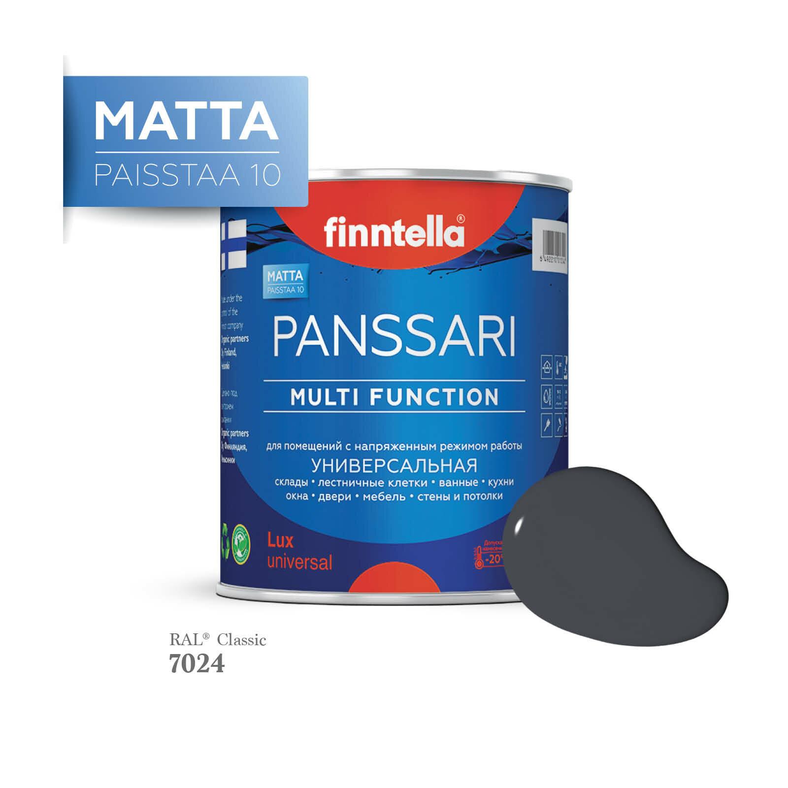 Краска PANSSARI Matta, цвет RAL7024 Графитовый серый (Graphite grey), 0,9л