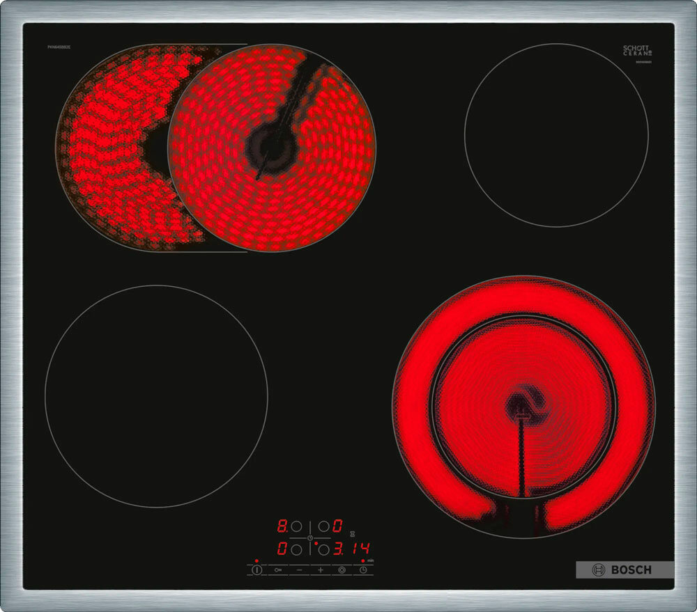 Варочная панель BOSCH PKN645BB2E , электрическая, сенсорное управление, 4 конфорки, 58х51 см