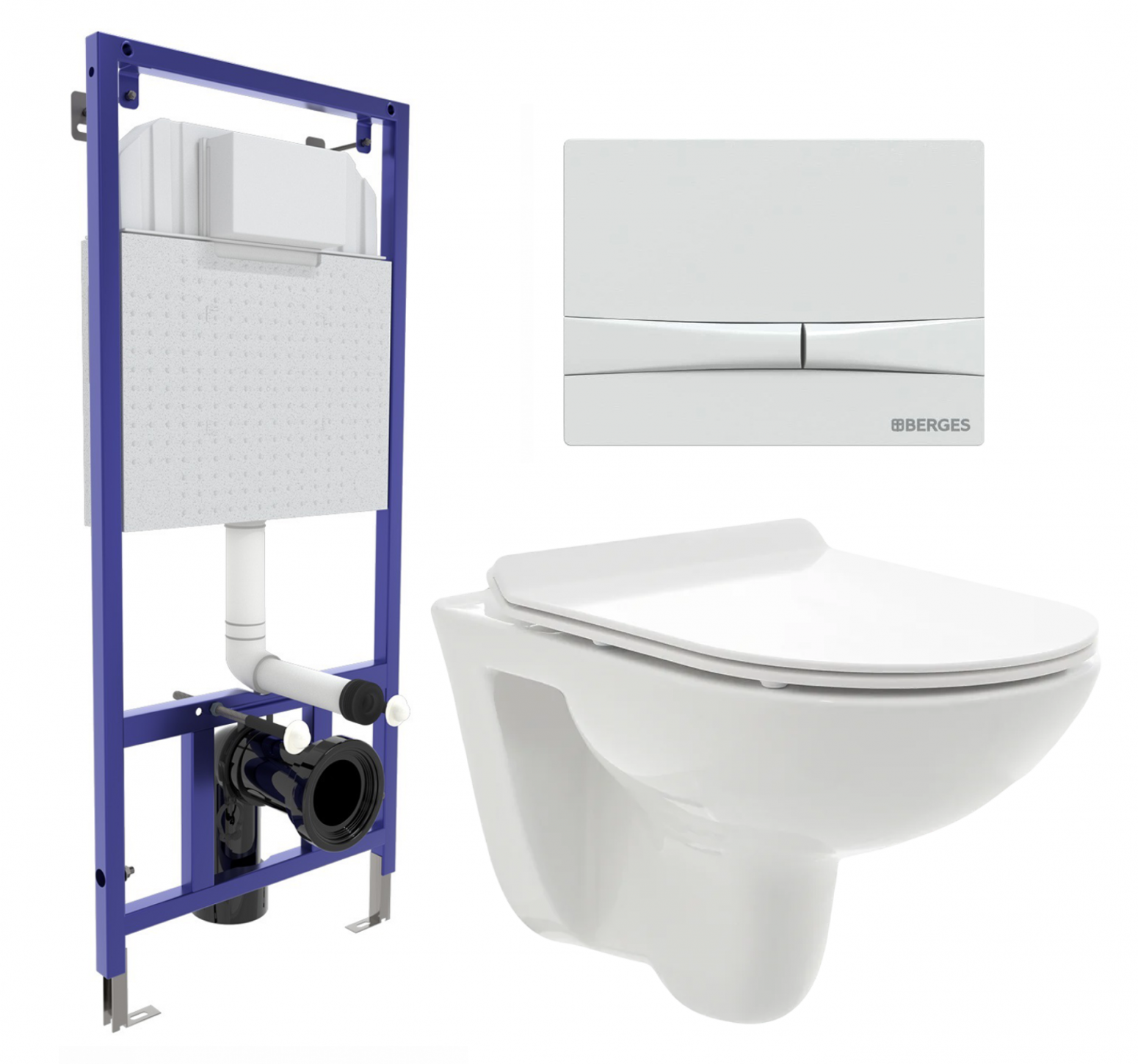 Комплект 3 в 1 инсталляция Berges Wasserhaus Novum 040250 + Унитаз подвесной AQUAme AQM2008 + кнопка белая
