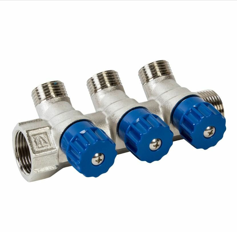 Коллектор с регулирующими вентилями и наружной резьбой Valtec на 3 выхода 3/4"x1/2"