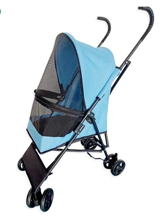Легко складывающаяся коляска для собак и кошек малых пород "Прогулка" в голубом цвете.