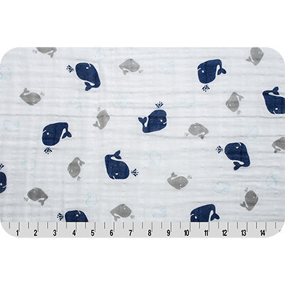 Shannon Fabrics EMBRACE-QB65 100% хлопок, марлевка whales cobalt, размер 100 x 125 см