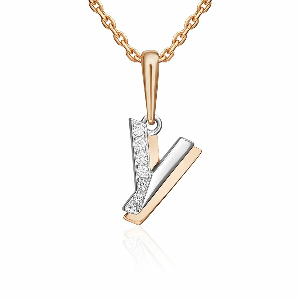 Подвеска, комбинированное золото, 585 проба, родирование, фианит