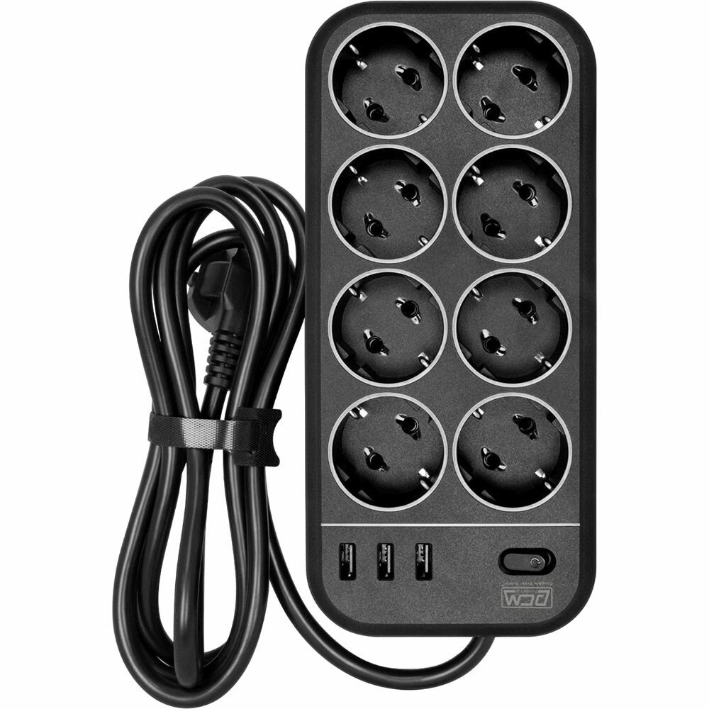 Сетевой фильтр POWERCOME SP-08 USB03AB 1.8 м Черный, официальная гарантия