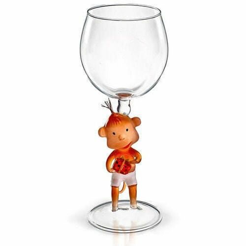 Бокал для вина из стекла ручной работы. Обезьянка с подарками