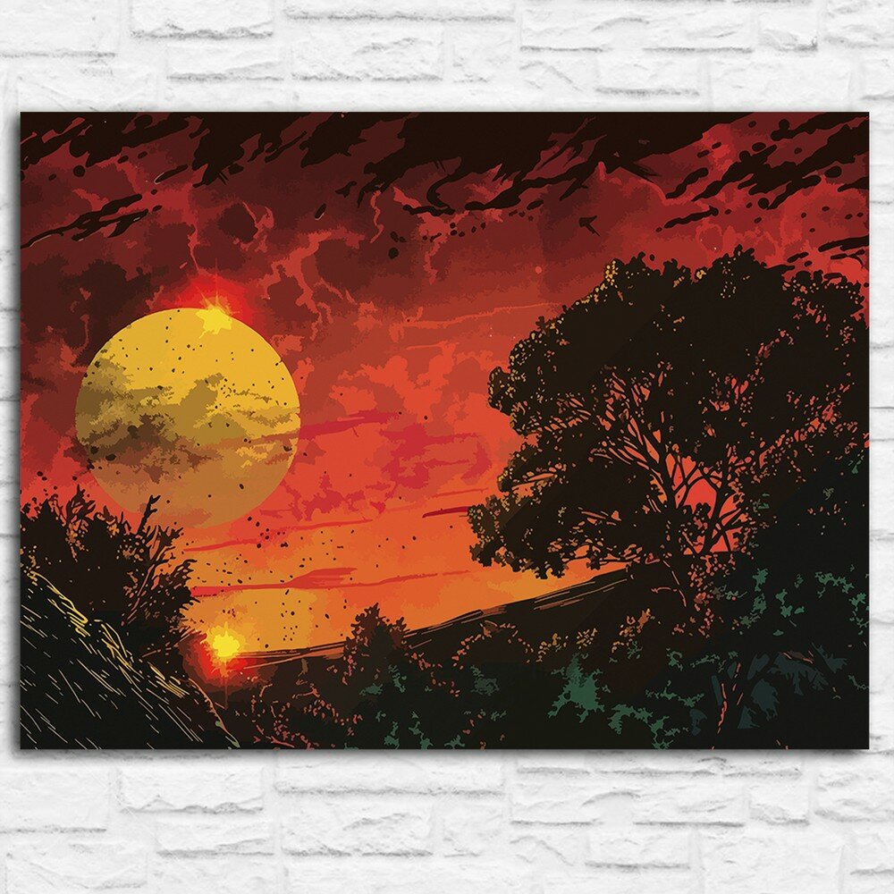 Картина по номерам на холсте природа закат (рассвет, солнце) - 15646 Г 30x40