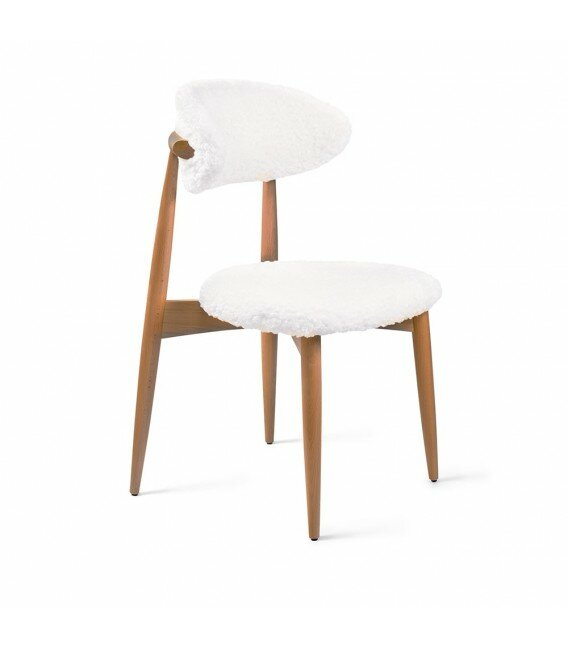 Стул Lucas белый искусственный мех с ножками цвета орех
