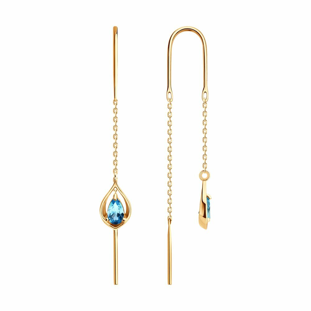 Серьги, красное золото, 585 проба, топаз