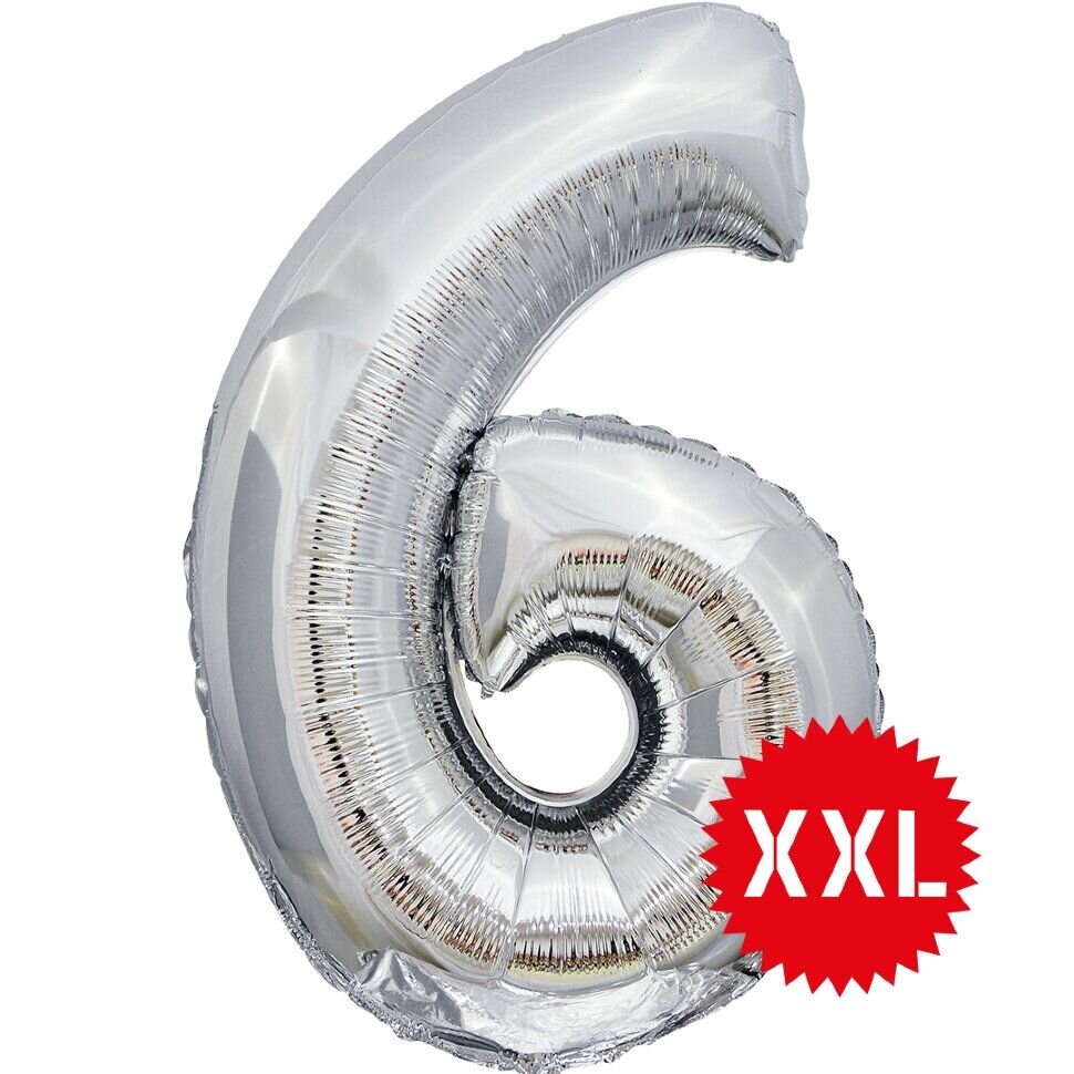 Шар (50'/127 см) Цифра, 6 Гигант, Серебро, 1 шт. в упак.