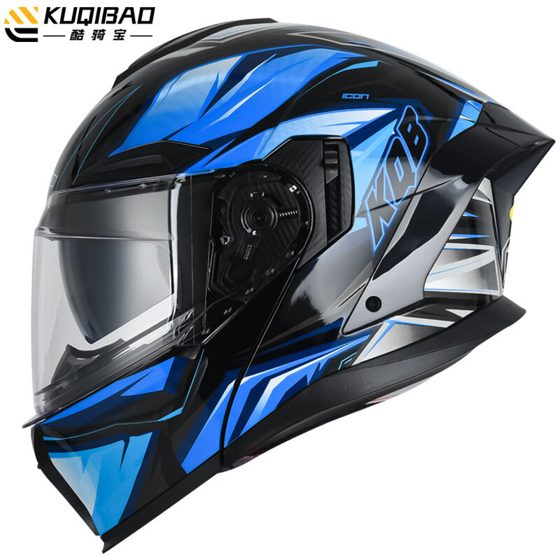 Шлем мотоциклетный Chibao 2XL, с Bluetooth, 2 линзы, ярко-черный, туманный