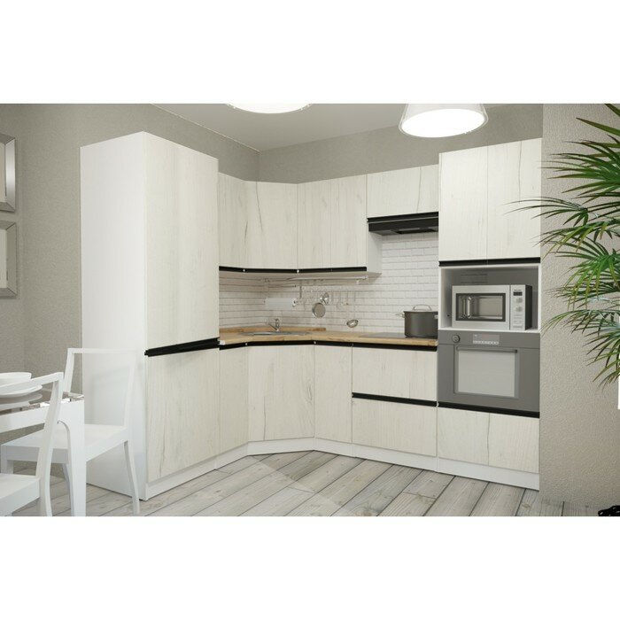 Кухонный гарнитур угловой «Амели оптима», 2400×1800 мм, цвет белый/дуб бунратти/дуб грей