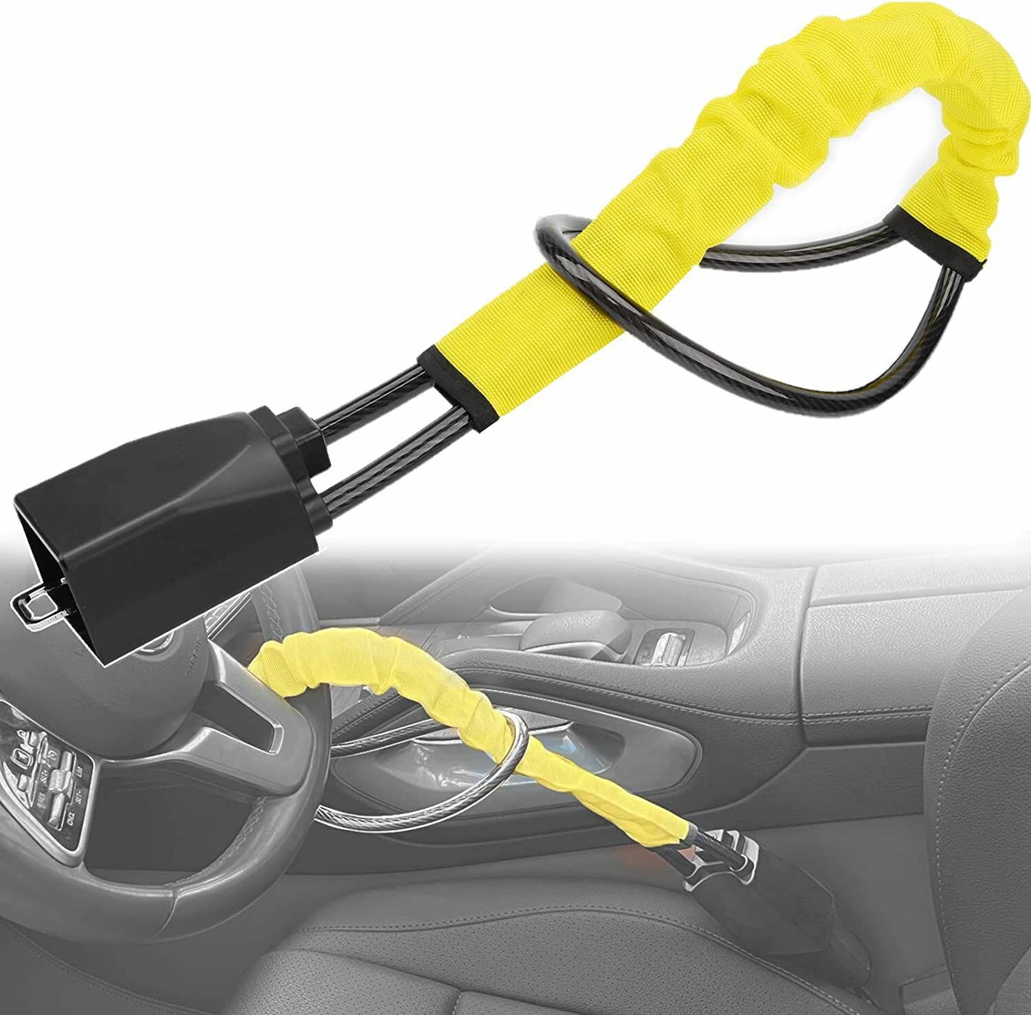 Замок противоугонный на руль автомобиля, тросовый, Блокираторы, Прочный и противоугонный, Желтый