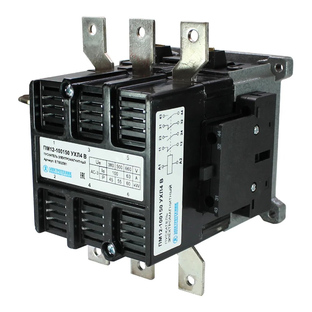 Электромагнитный пускатель Электротехник ПМ12-100150 УХЛ4 В, 220В/50Гц, 2з и2р, 100А, нереверсивный, без реле, IP20